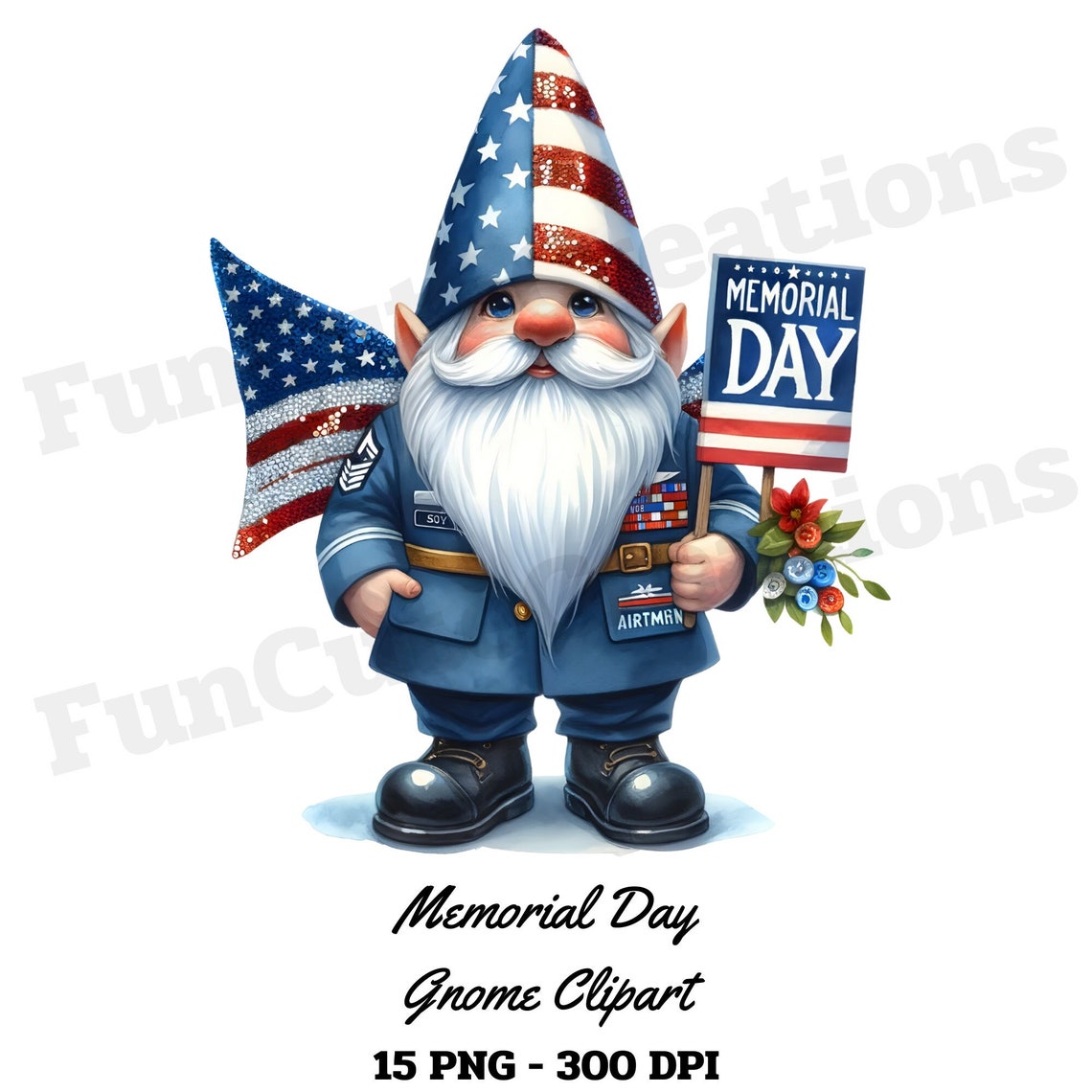 Memorial Day Gnome Clipart, 4th of July Gnome PNG, Patriotic Gnome ...