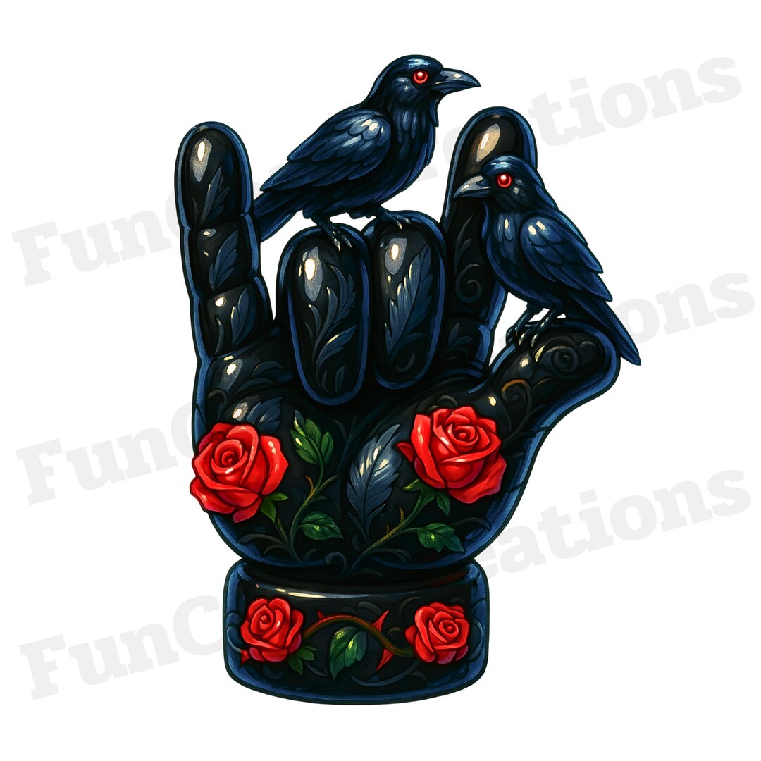 Crows and Roses Hand Glove I Love You ASL PNG, Gothic Romantic Hand ...