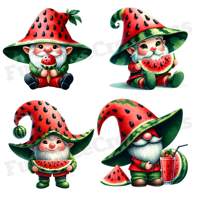 Watermelon Gnome Clipart, Watermelon Clipart, Gnome Summer Clipart ...