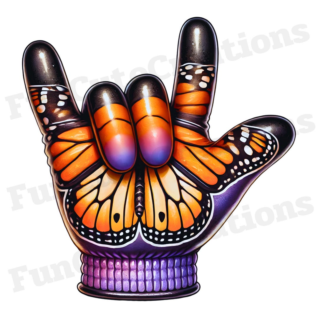 Monarch Butterfly Hand Glove I Love You ASL PNG, Butterfly Hand Sign ...