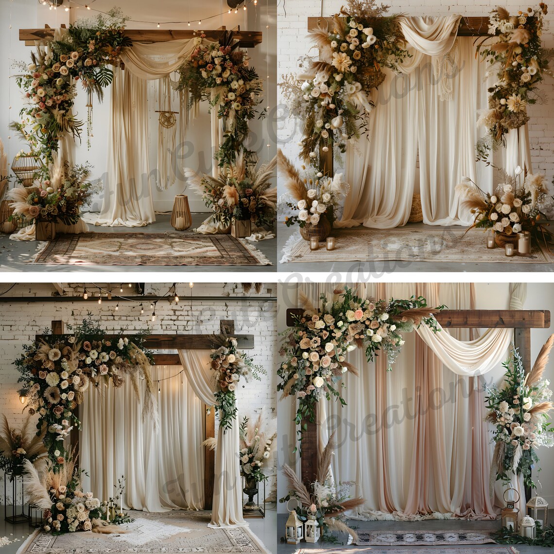 Boho Floral Backdrop, Wedding Boho Floral Backdrop, Bohemian Floral ...