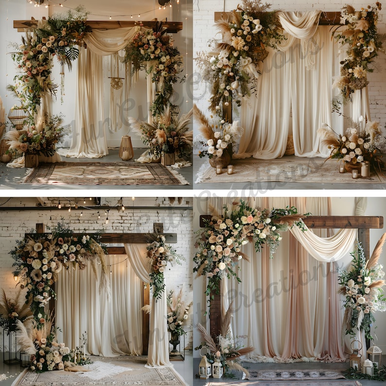 Boho Floral Backdrop, Wedding Boho Floral Backdrop, Bohemian Floral ...