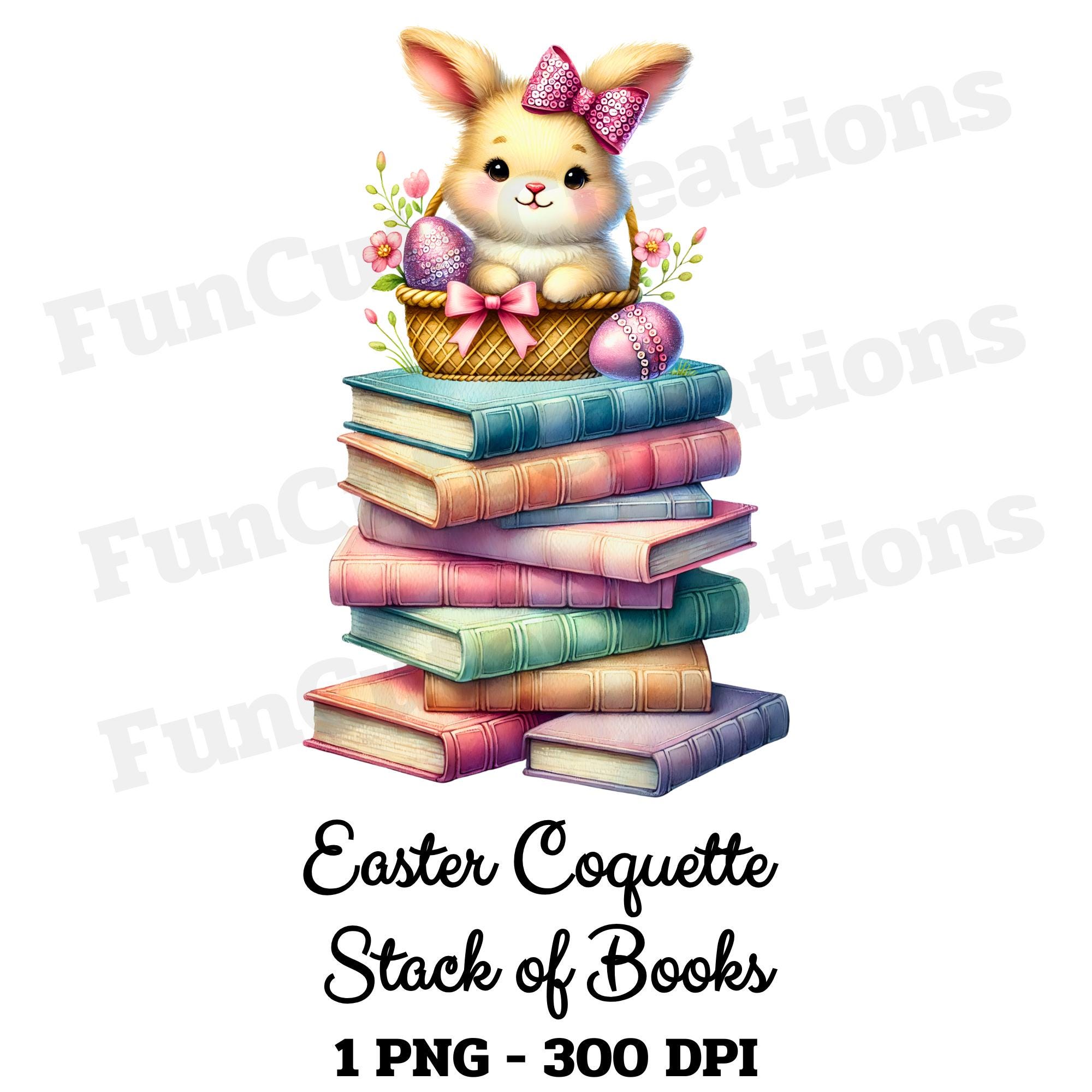 Easter Coquette Stack of Books PNG, Cute Book PNG, Easter Bunny PNG ...