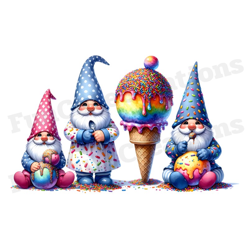 Ice Cream Three Gnomes Clipart, Ice Cream Clipart, Ice Cream Party ...