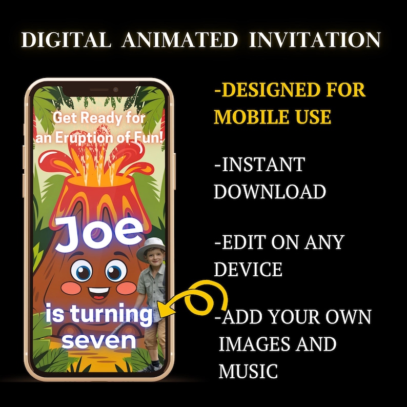 Volcano Birthday Invitation Template, Digital Video Volcano Birthday ...