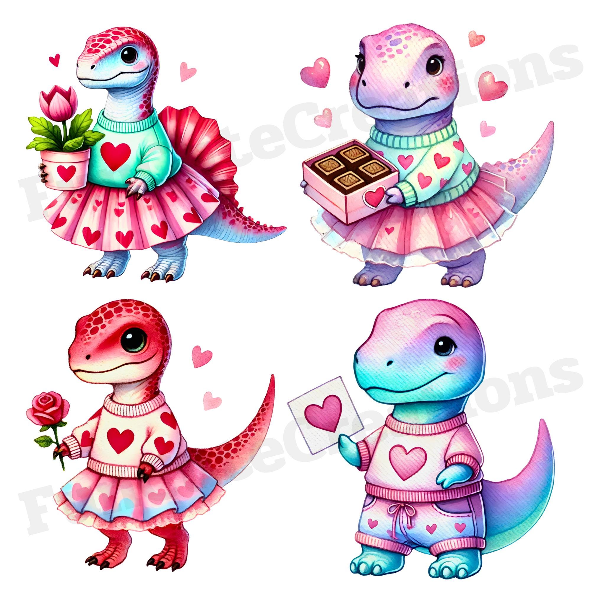 Valentine Dino Clipart, Digital Dino Art, Valentine’s Day Dinosaur PNG ...