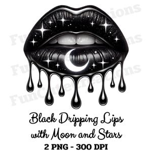 Black Dripping Lips With Moon and Stars PNG, Celestial Lips Clipart ...