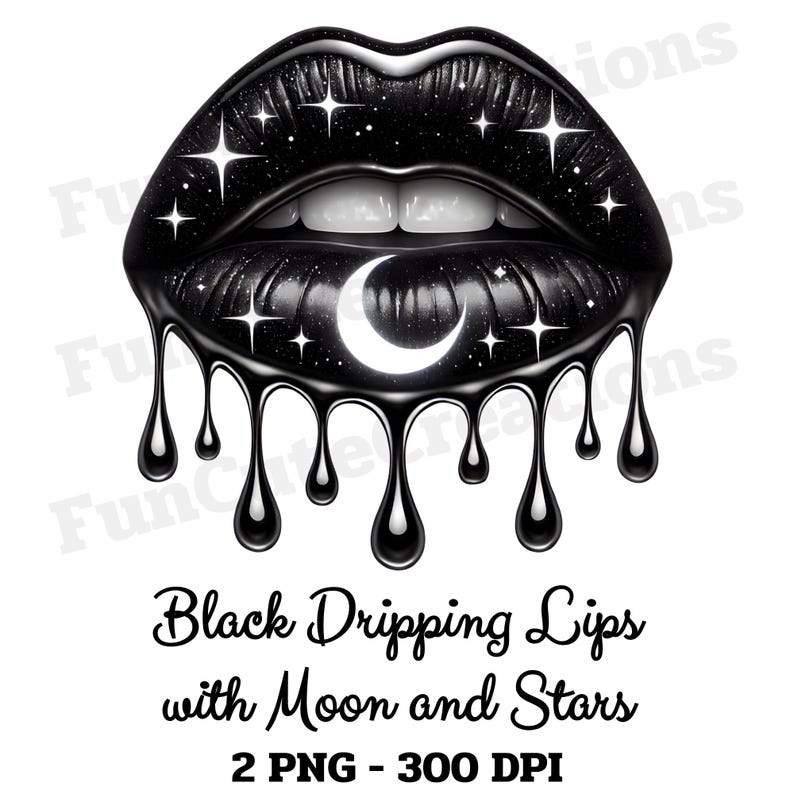 Black Dripping Lips With Moon and Stars PNG, Celestial Lips Clipart ...