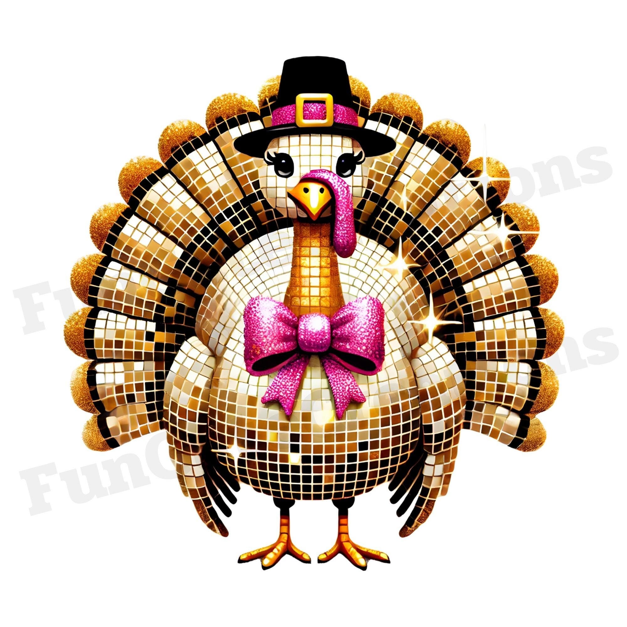 Thanksgiving Disco Turkey Clipart Set, Coquette Thanksgiving Turkey PNG ...