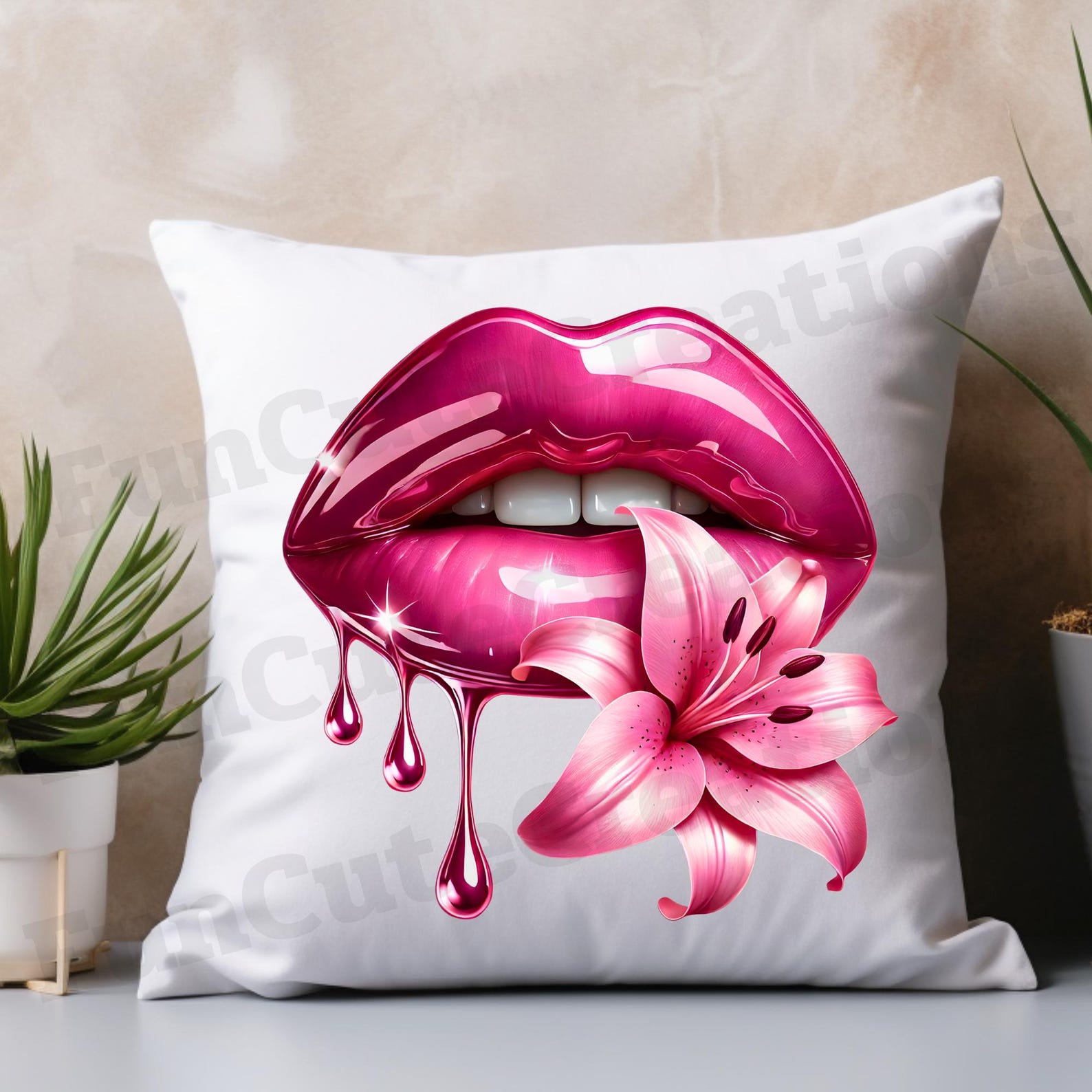 Pink Dripping Lips With Lily PNG, Floral Lips Clipart, Lily Lips ...