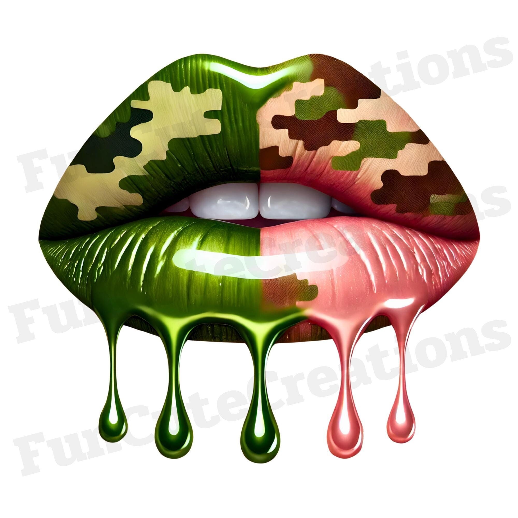Camouflage Lips PNG, Military Green and Pink Dripping Lips, Camo ...