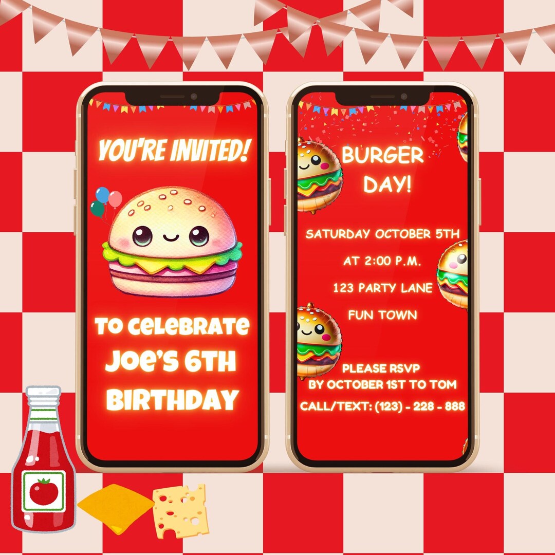 Burger Birthday Party Invitation Template, Burger Day Invitation ...