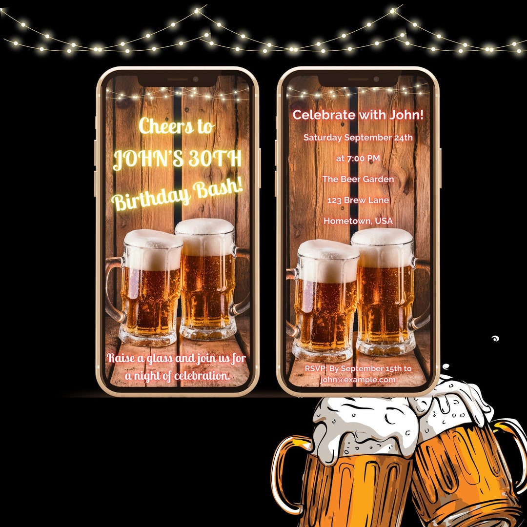 Beer Birthday Invitation Template, Digital Video Beer Birthday ...