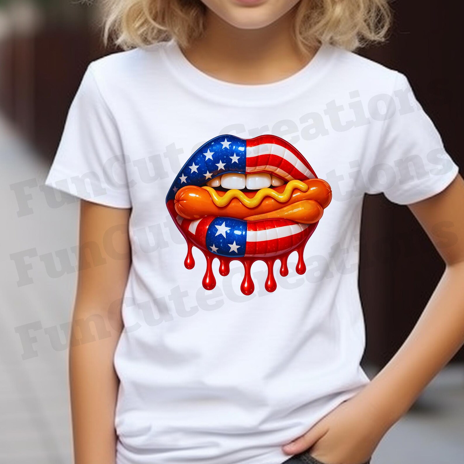 4th of July Dripping Lips With Hot Dog PNG, American Flag Lips PNG ...