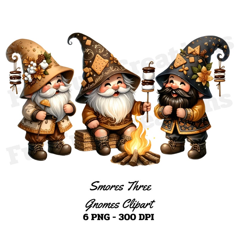 Smores Gnomes Clipart, Smores Clipart, Campfire Gnome Art, Camping Food ...