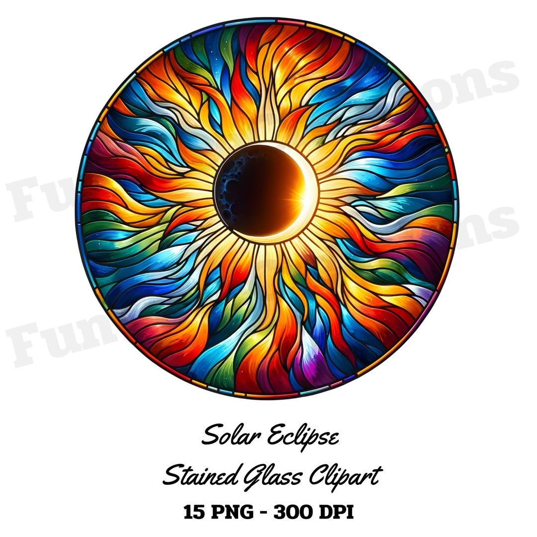Solar Eclipse Stained Glass Clipart, April 8th 2024, Solar Eclipse ...