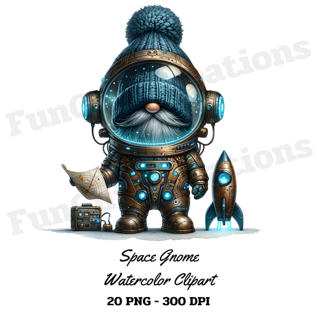 Space Gnome Watercolor Clipart Bundle, Space Gnomes PNG, Rocket Gnome ...