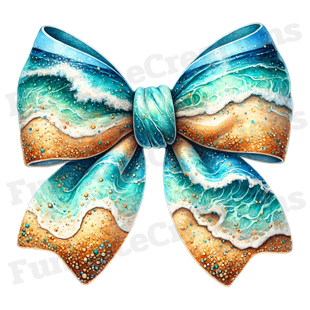 Summer Beach Coquette Bow PNG, Coastal Bow PNG, Beach Bow PNG, Beach ...