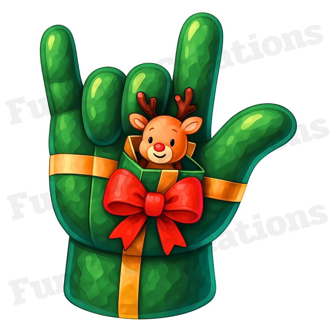 Gift Box Hand Glove I Love You ASL PNG, Christmas Sublimation, Festive ...