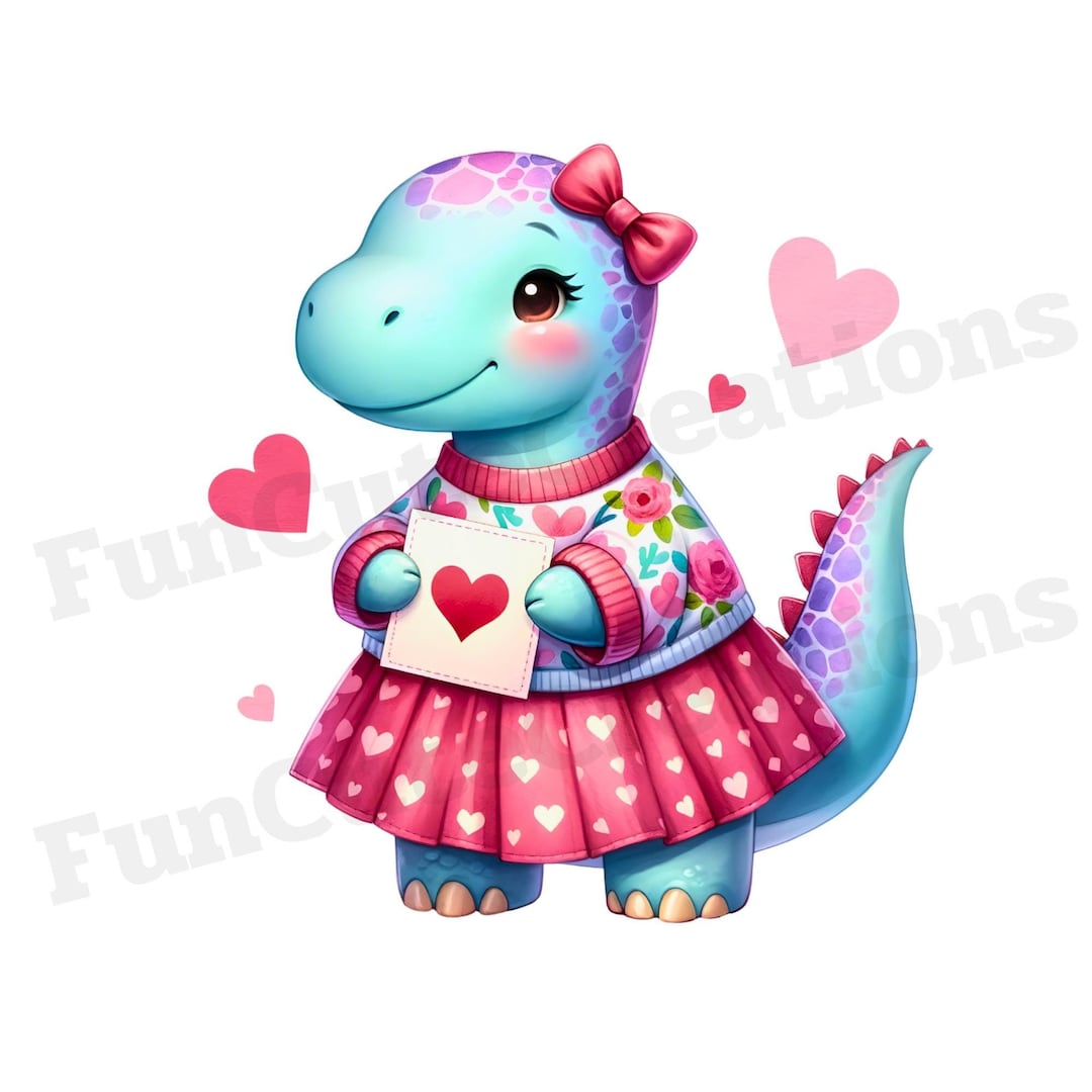 Valentine Dino Clipart, Digital Dino Art, Valentine’s Day Dinosaur PNG ...