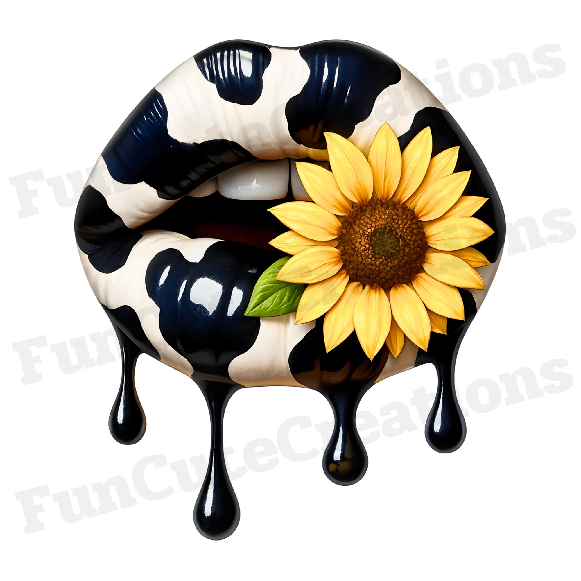 Cow Dripping Lips With Sunflower PNG, Rustic Country Lips PNG, Cow ...
