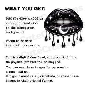 Black Dripping Lips With Moon and Stars PNG, Celestial Lips Clipart ...