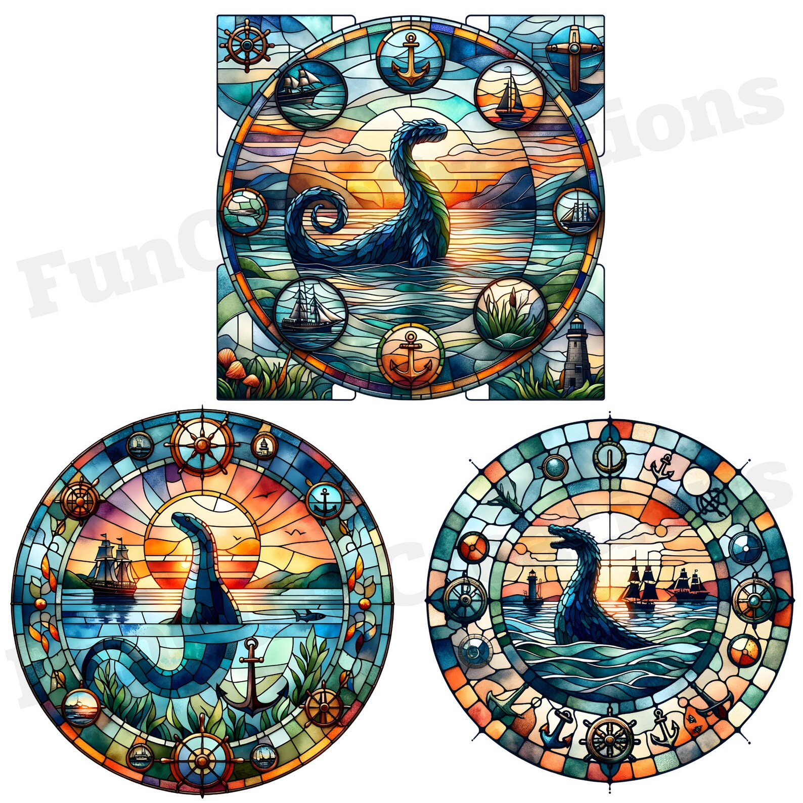 Loch Ness Monster Stained Glass Clipart, Nessie Clipart, Lake Monster ...