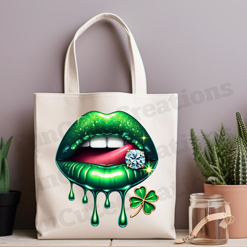 Green Dripping Lips With Clover PNG, St. Patrick’s Day PNG, Shamrock ...