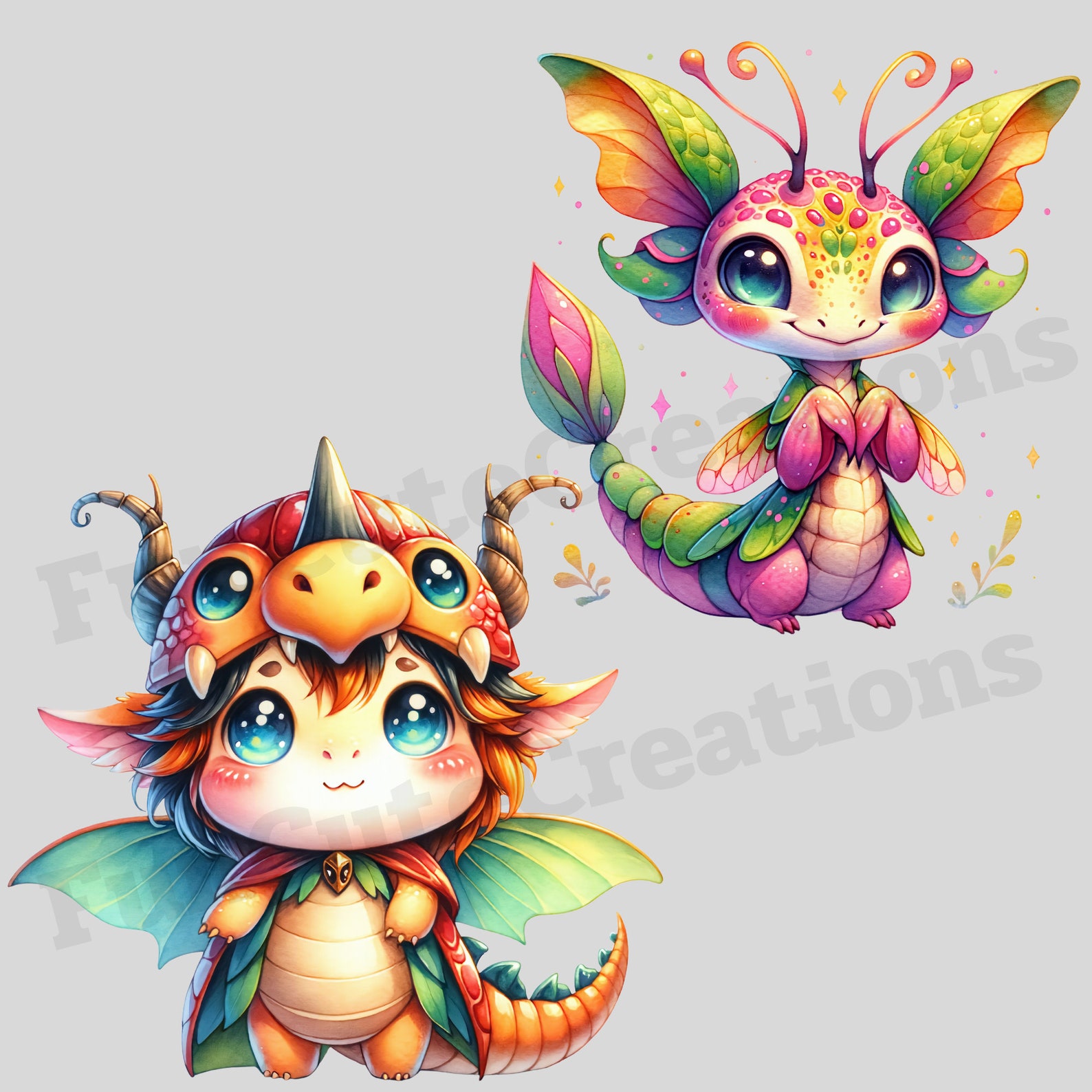 Cute Insect Dragon Watercolor Clipart, Whimsical Fantasy Art, Unique ...