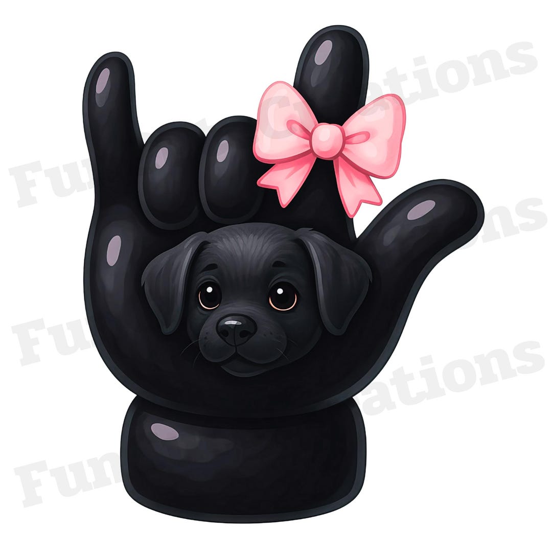 Black Dog Hand Glove I Love You ASL PNG, Paw Hand Sign, Pet Sublimation ...