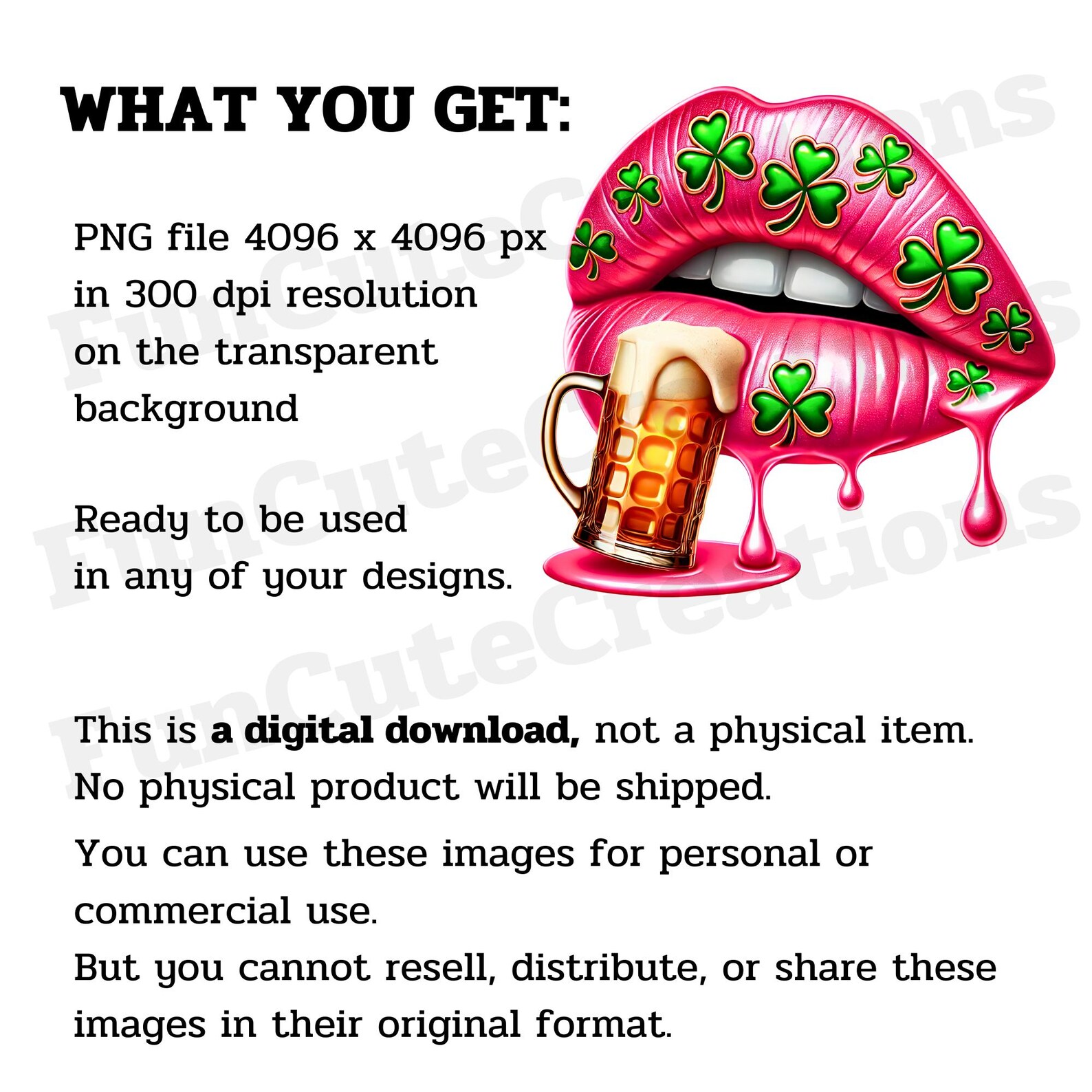 Pink Dripping Lips With Beer and Clovers PNG, St. Patrick’s Day Lips ...