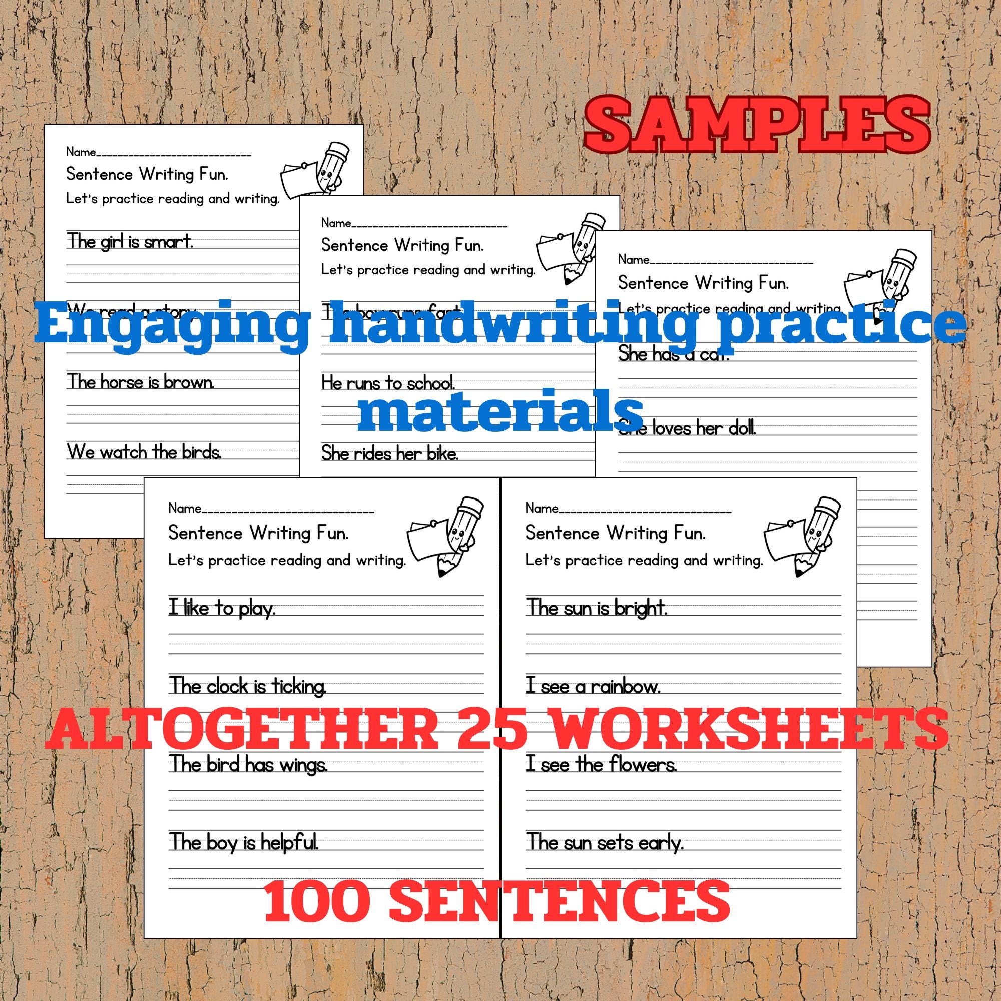100 Handwriting Practice Sentences, 25 Printable Write the Sentences ...