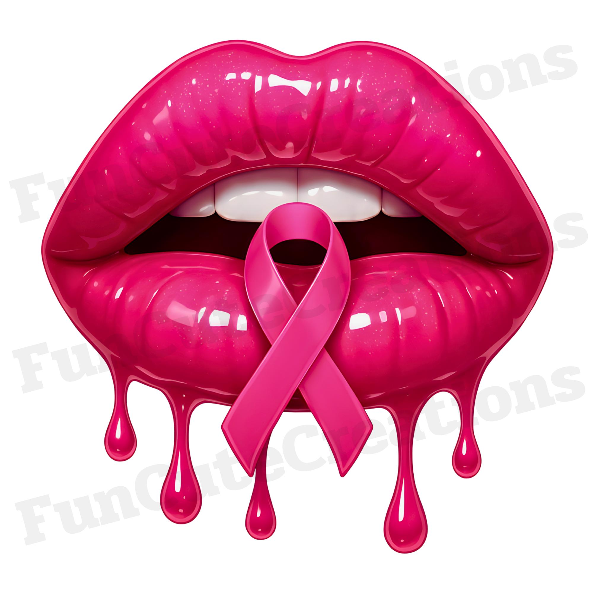 Breast Cancer Dripping Lips PNG, Pink Ribbon Lips PNG, Cancer Awareness ...