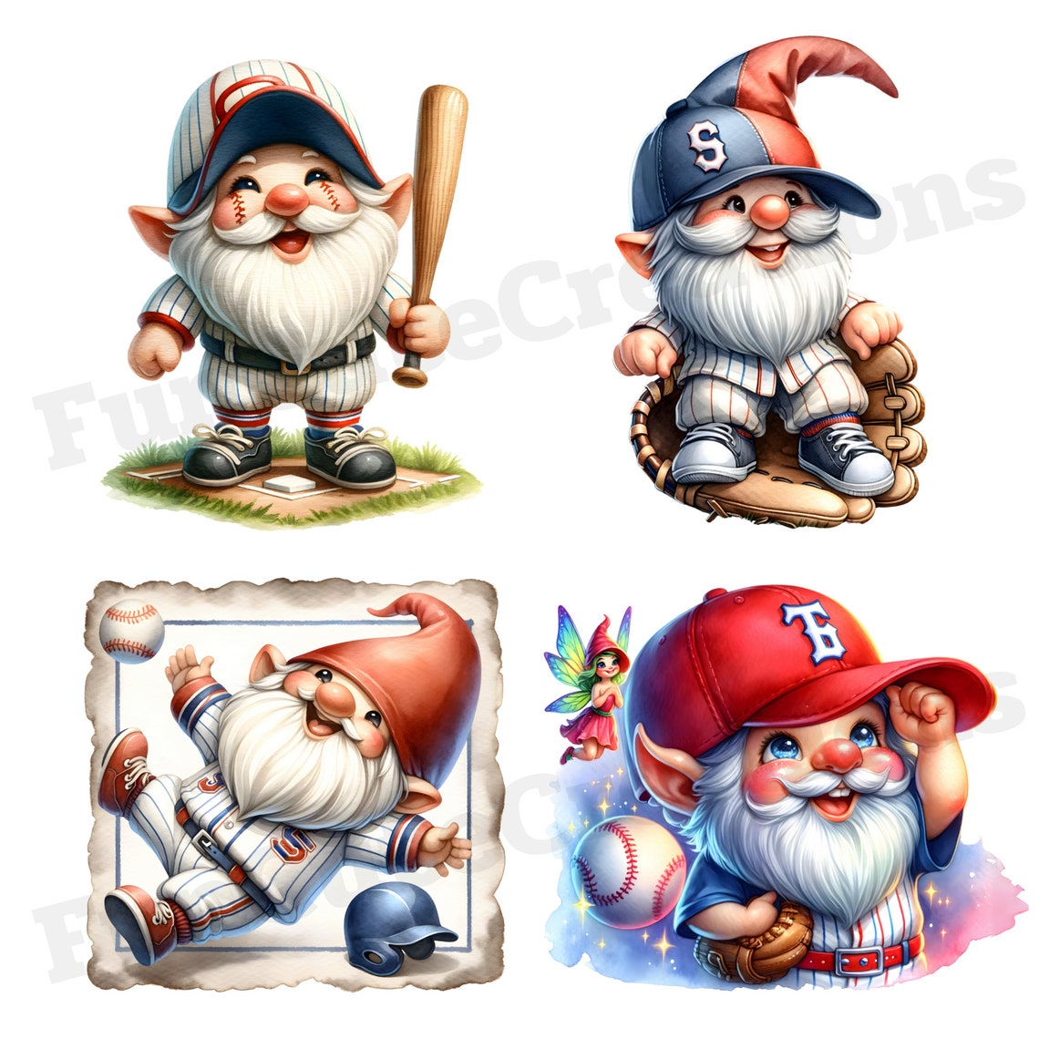 Baseball Gnome Clipart - 26 Watercolor Designs, Baseball Clipart ...
