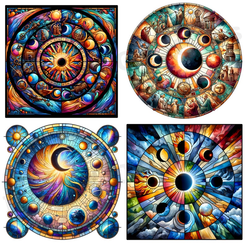 Solar Eclipse Stained Glass Clipart, April 8th 2024, Solar Eclipse ...