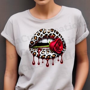 Leopard Dripping Lips With Red Rose PNG, Red Rose Lips Clipart, Leopard ...