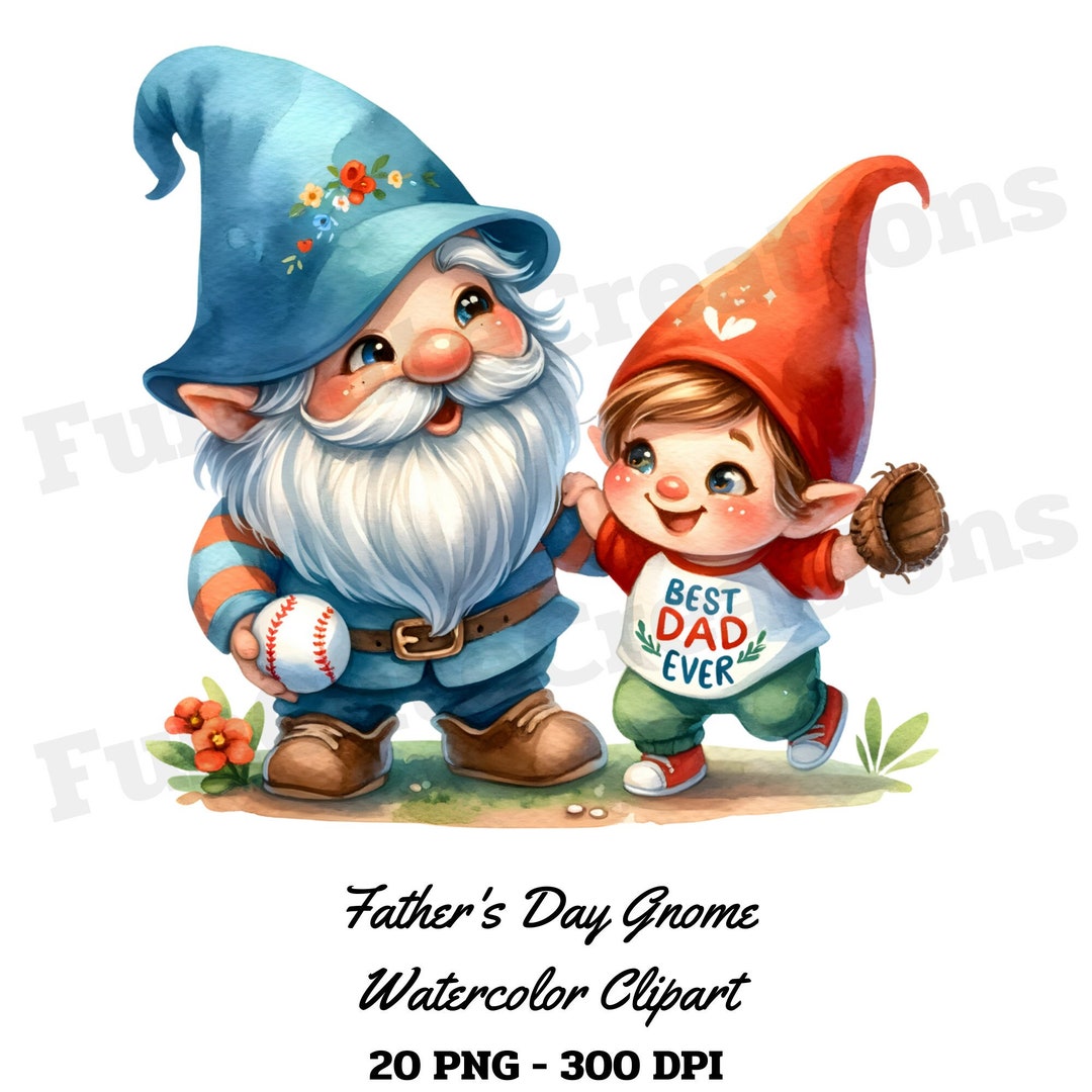 Father's Day Gnome Watercolor Clipart Bundle, Father's Day Clipart ...