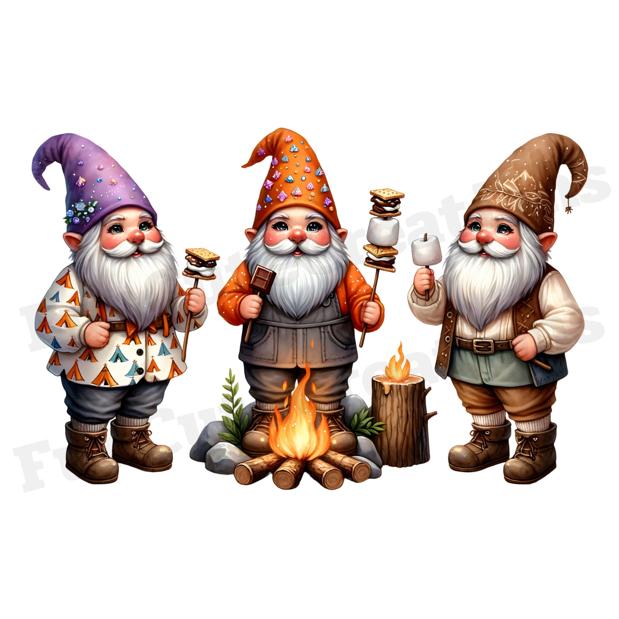 Smores Gnomes Clipart, Smores Clipart, Campfire Gnome Art, Camping Food ...