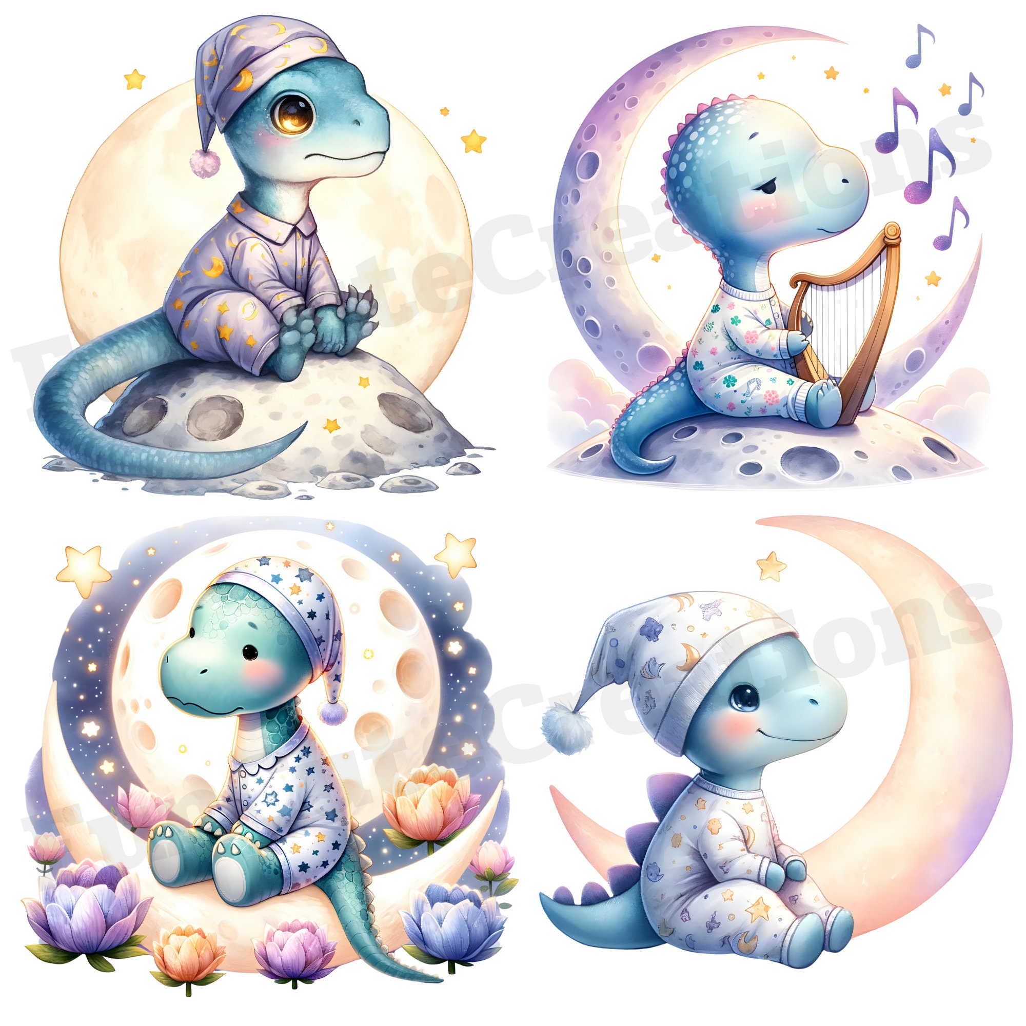 Dino Sit on the Moon Clipart, Moon Clipart, Dinosaur Moon Clipart ...