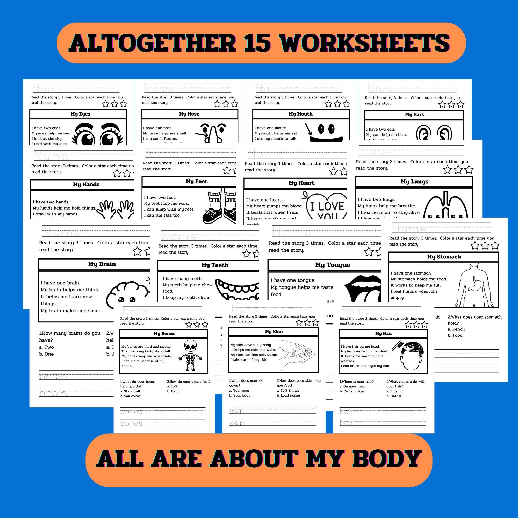 Kindergarten Reading Comprehension - All About My Body, Printable ...