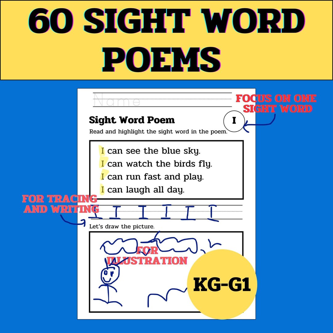 60 Sight Word Poems - Kindergarten to Grade 1 Worksheets, Printable ...