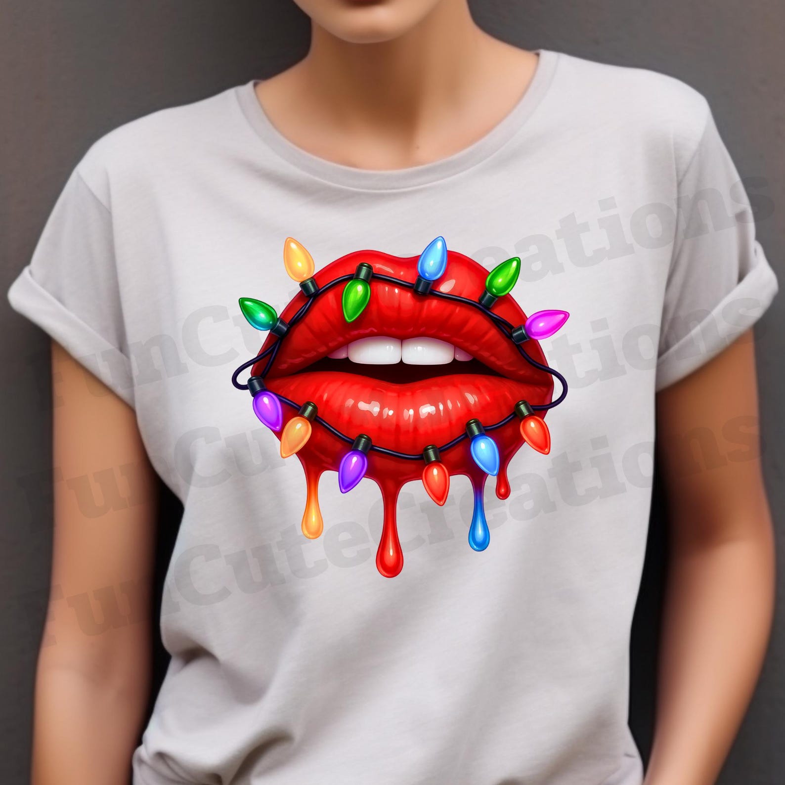 Christmas Lights Dripping Lips PNG, Holiday Glam Lips PNG, Bright ...
