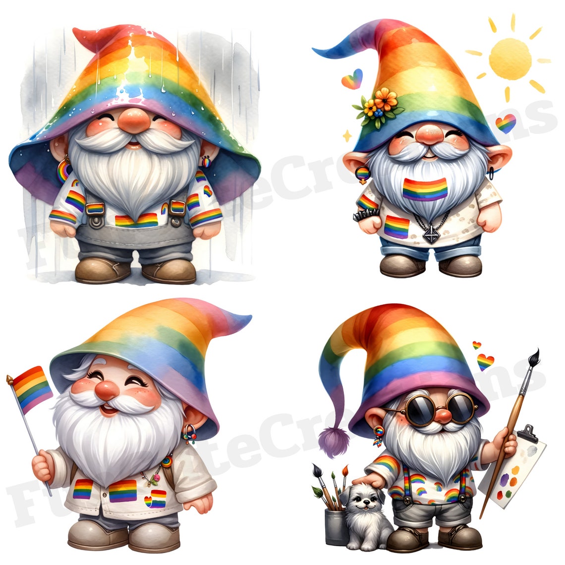 LGBTQ Pride Gnome Watercolor Clipart, Rainbow Gnome Clipart, Pride ...
