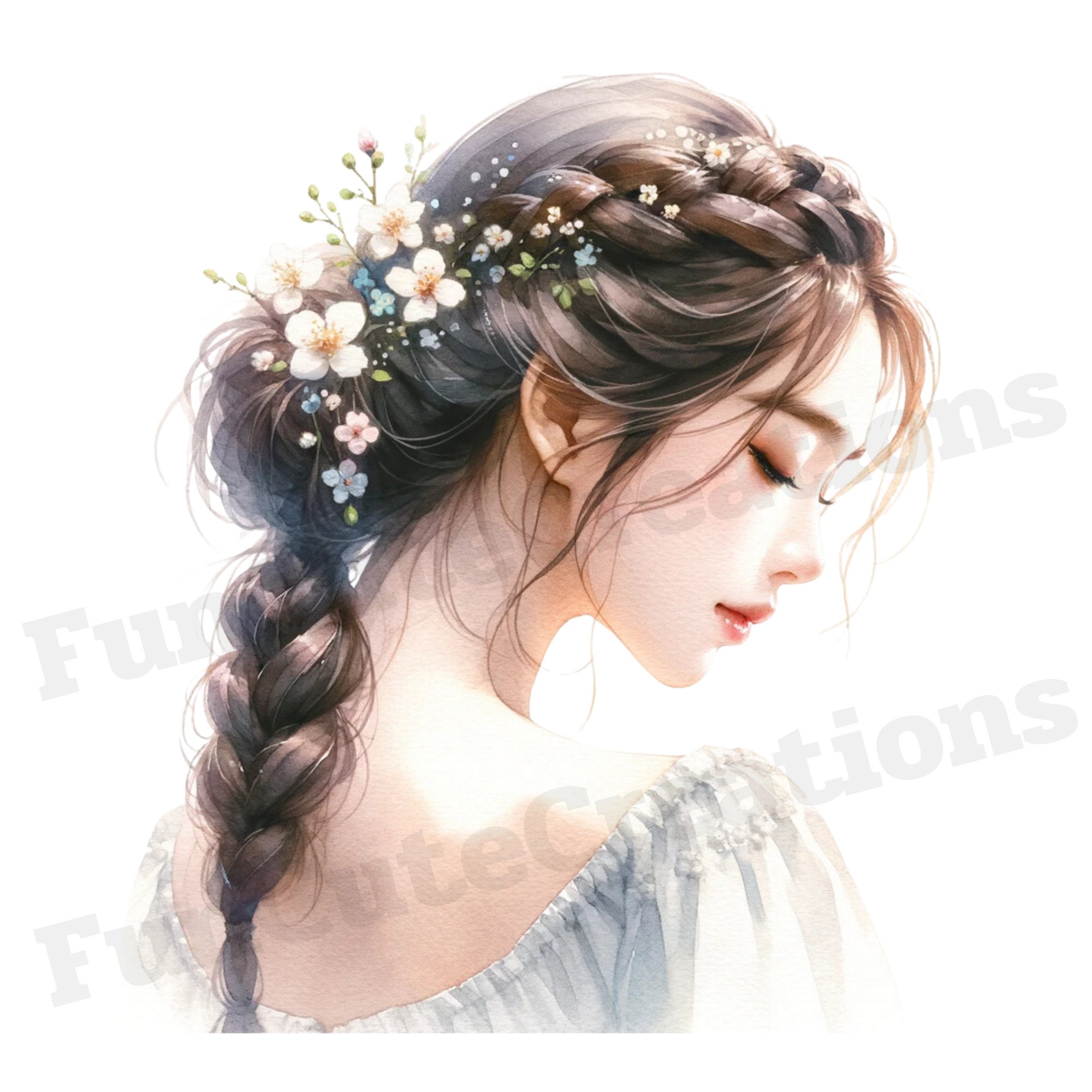 Woman Spring Flower Clipart, Beautiful Girl Model Clipart, Watercolor ...