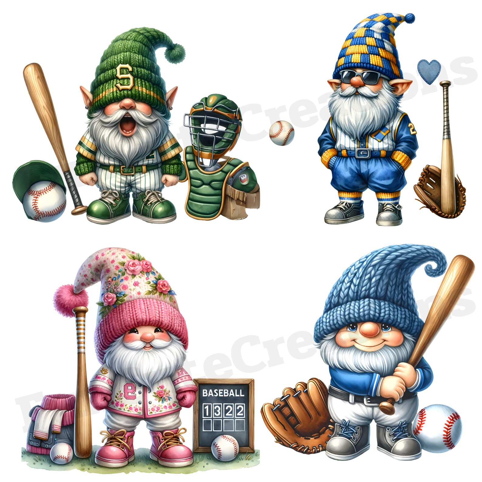 Baseball Gnome Clipart - 26 Watercolor Designs, Baseball Clipart ...