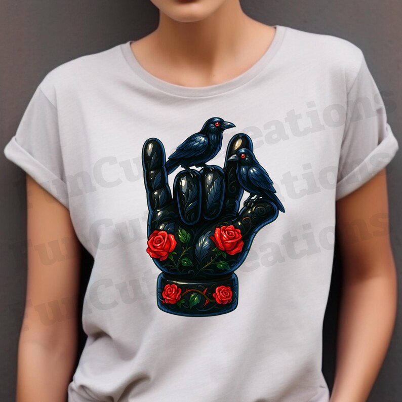 Crows and Roses Hand Glove I Love You ASL PNG, Gothic Romantic Hand ...