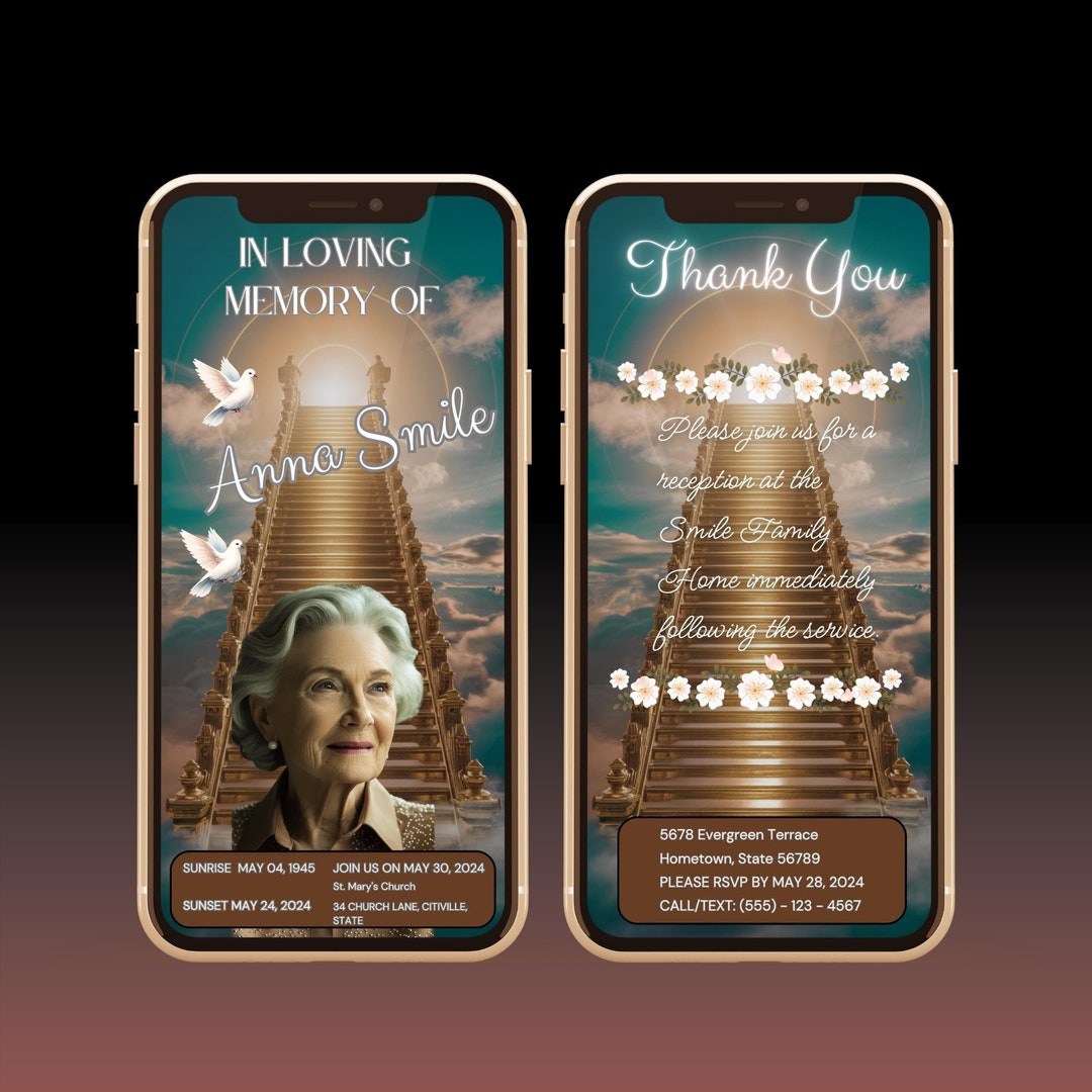 Gold Stairs Funeral Invitation, Digital Funeral Invitation, Digital ...