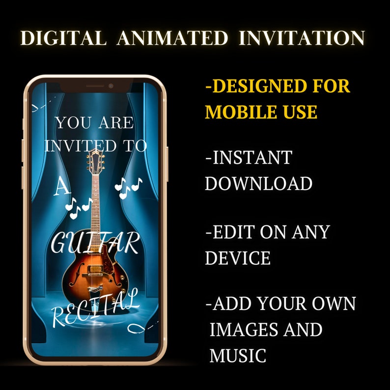 Animated Guitar Recital Invitation, Music Recital Invitation, Music ...