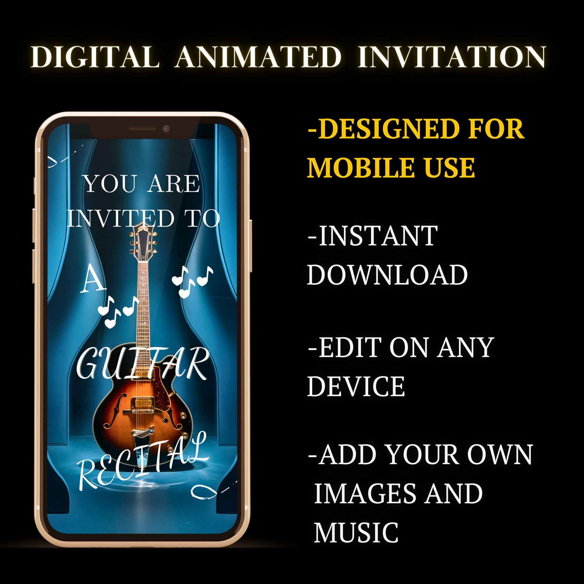Animated Guitar Recital Invitation, Music Recital Invitation, Music ...