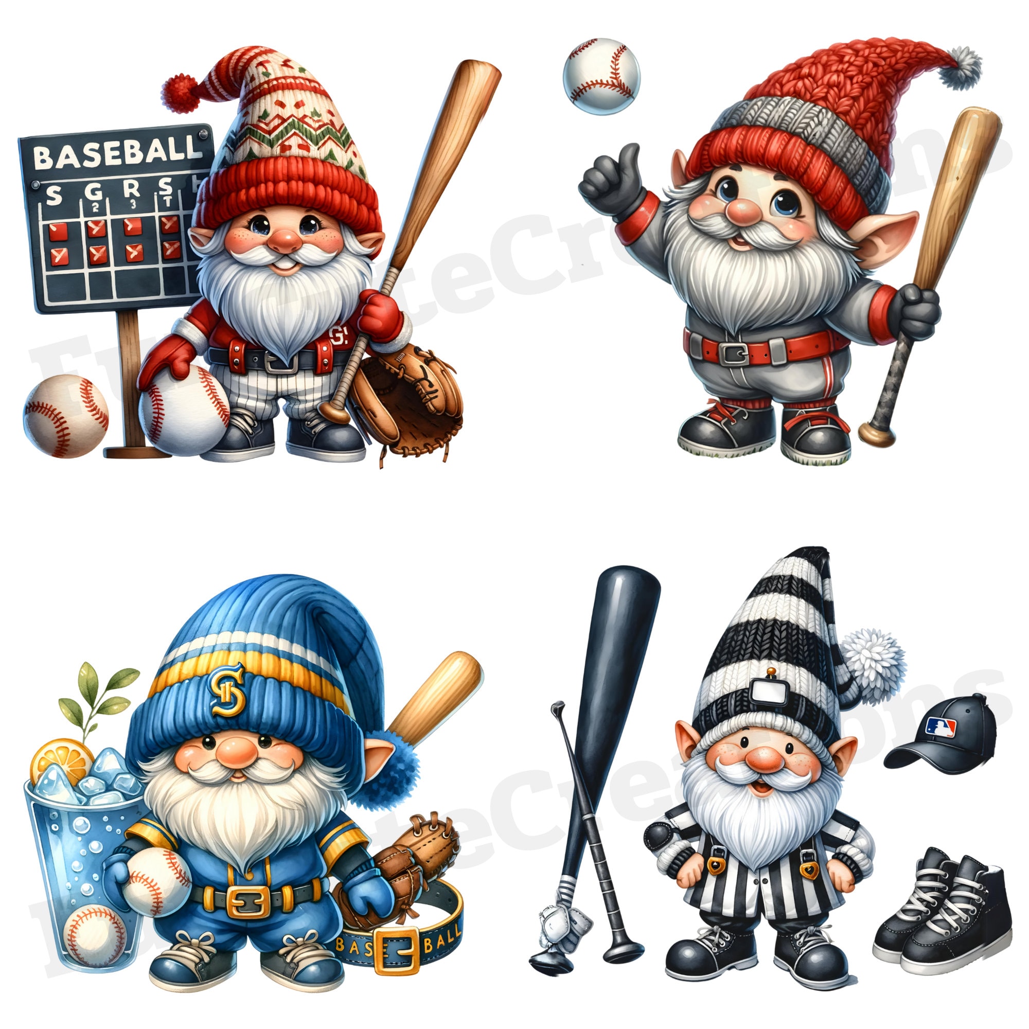 Baseball Gnome Clipart - 26 Watercolor Designs, Baseball Clipart ...